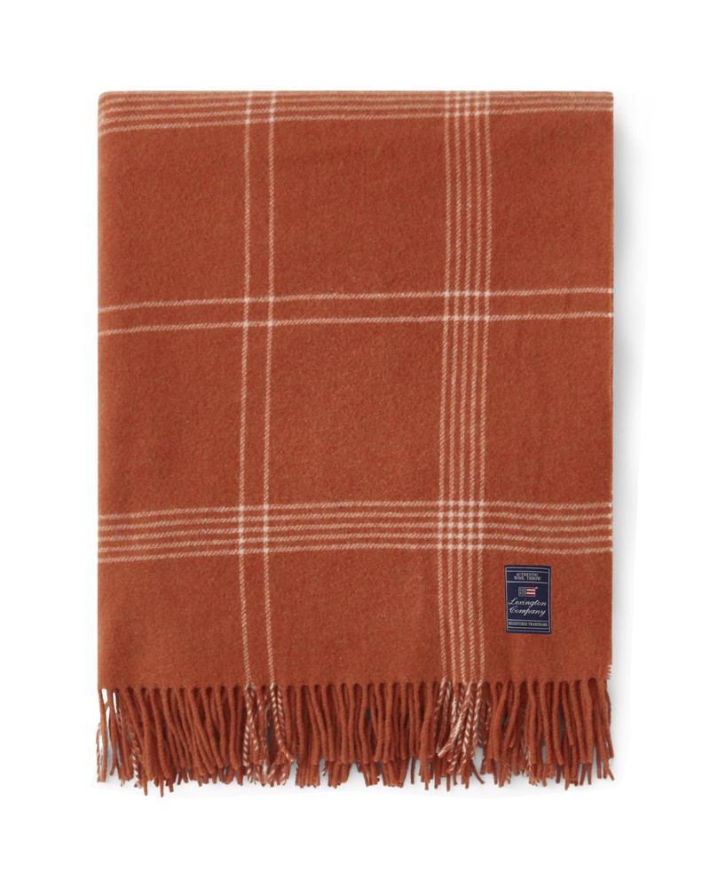 Checked throw recycled wool rust/white | Lexington